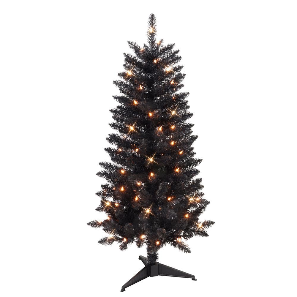Puleo International 4 ft. Prelit Black Carson Pine Artificial Christmas ...