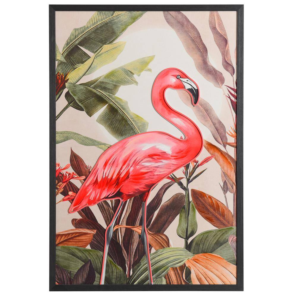 StyleCraft Neon Flamingo 1-Piece Framed Wall Art 48.82 in. x 33.07 in ...