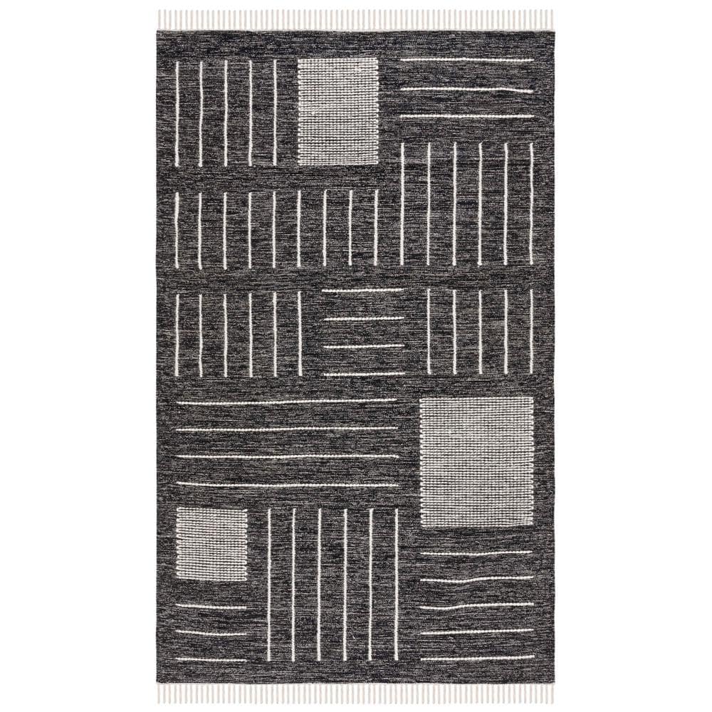 SAFAVIEH Kilim Black/Ivory 8 ft. x 10 ft. Striped Geometric Solid Color ...