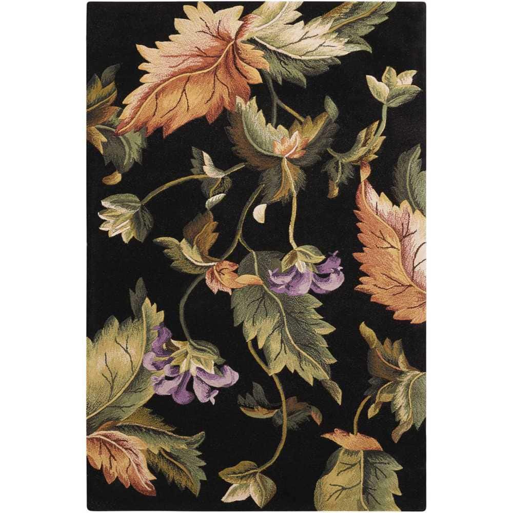 Nourison Tropics Black 8 ft. x 11 ft. Floral Contemporary Area Rug ...