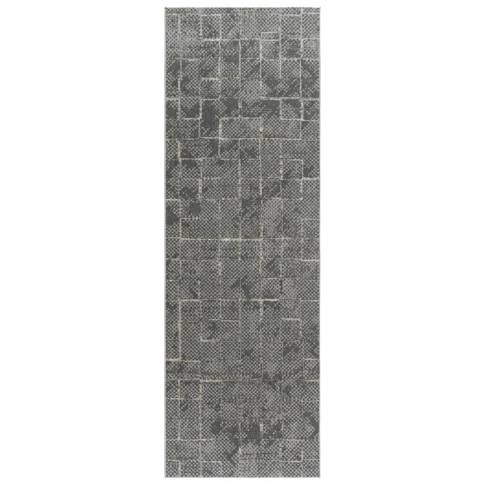 Gertmenian Trevi Zalo Dark Gray 3 ft. x 8 ft. Abstract High-Low Indoor ...