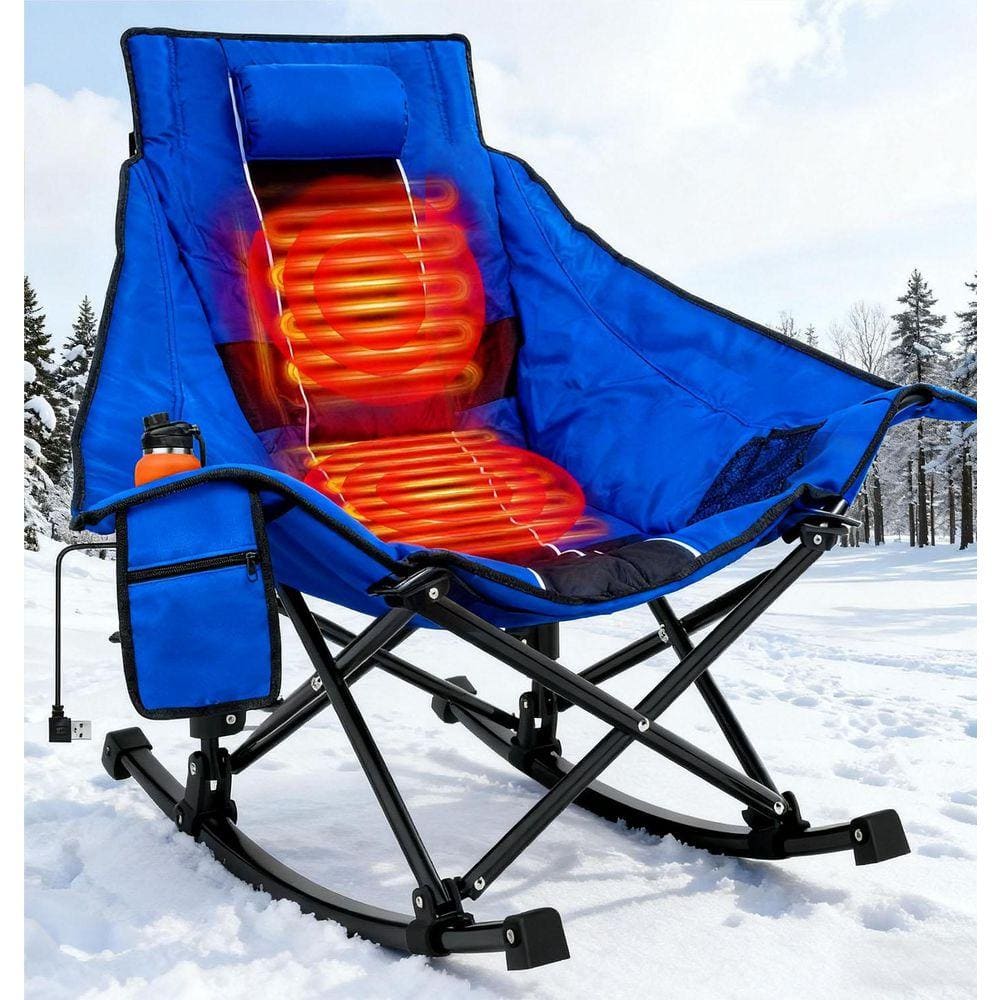 SEEUTEK Heated Rocking Camping Chair, Oversized Folding Outdoor Chair ...