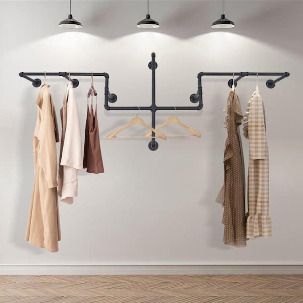 YIYIBYUS Black Iron Wall Mounted Clothes Rack 85.83 in. W x 30.71 in. H HG HS7607 935 The Home Depot