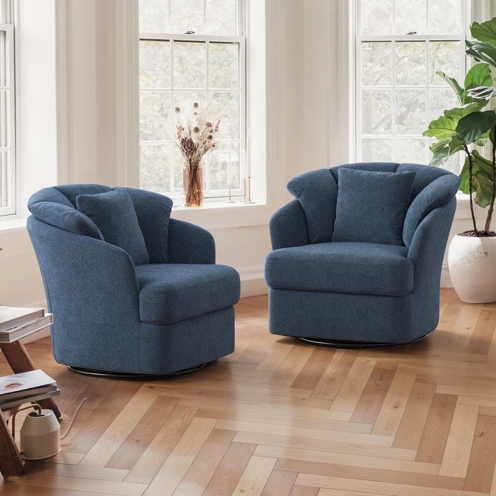 LUE BONA Rowena Oversized Blue Upholstered Fabric Swivel Accent Chair ...