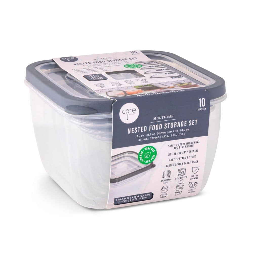 Core Kitchen 10pc Square Food Storage Set-11. 2oz/21. 3oz/38. 9oz/60 ...