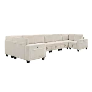 JEAREY 115 in. Corduroy Modular U-Shaped Beige 8-Seat Sectional Sofa ...