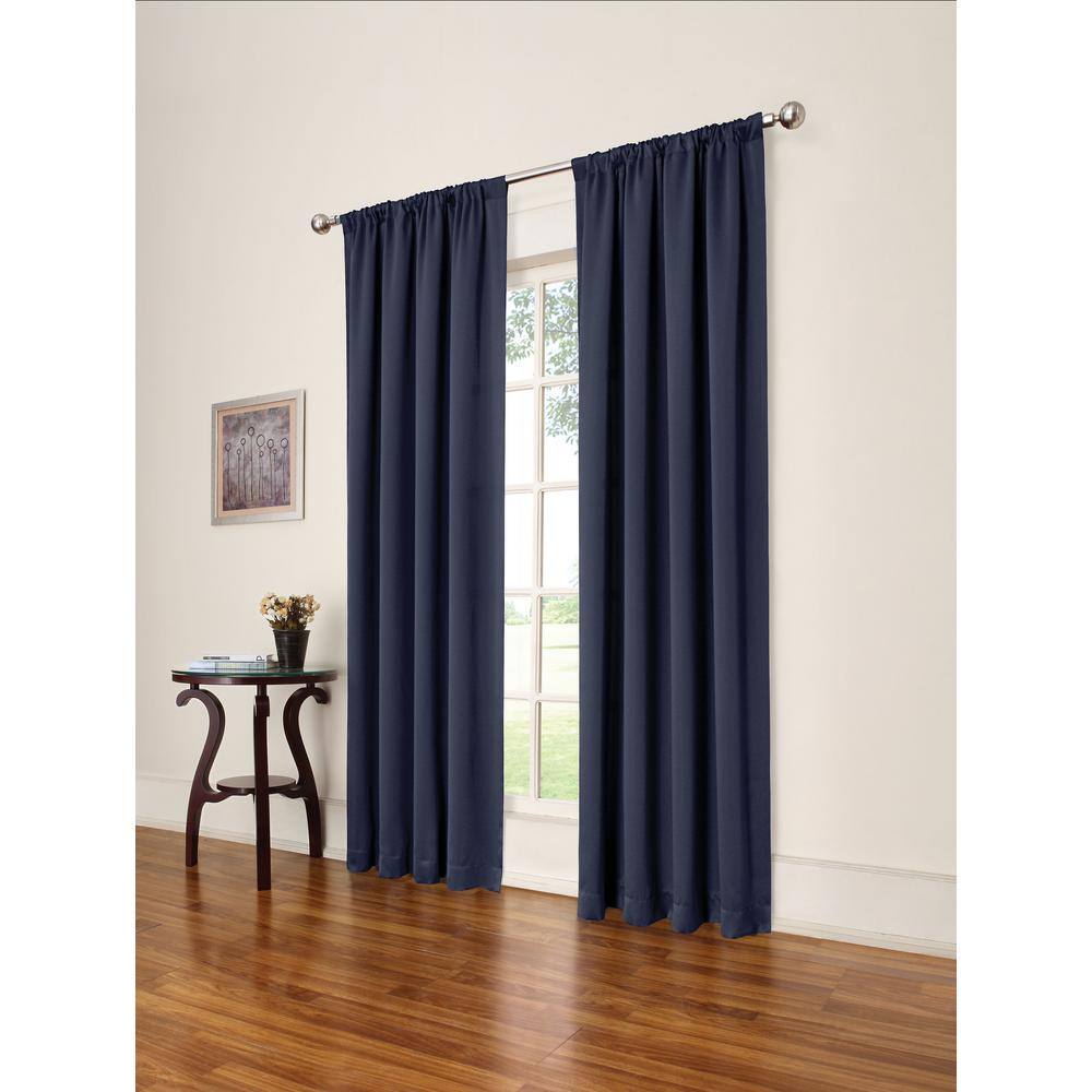 Eclipse MIDNIGHT Solid Rod Pocket Room Darkening Curtain - 40 in. W x ...