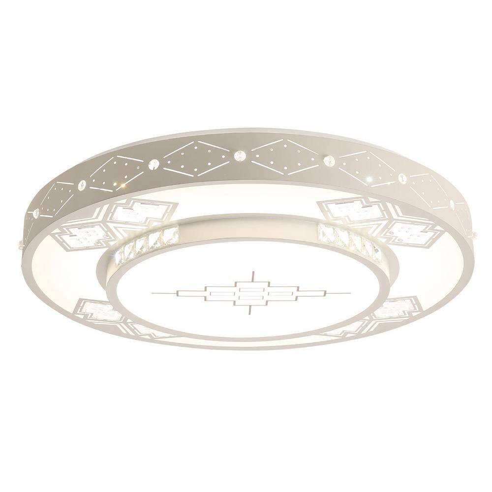 OUKANING 23.6 in. White Modern Round Flush Mount 3-Color Ceiling Light ...