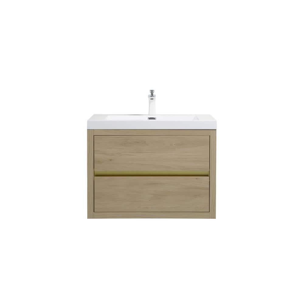 UPIKER Lafarre 29.53 in. W x 19.69 in. D Single Sink Floating Oak Bath Vanity with White Stone ...