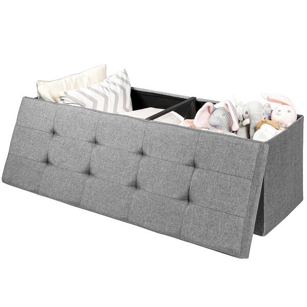 Fabric Folding Storage with Divider Bed End Bench Light Gray