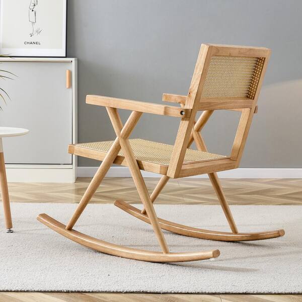 Solid Wood Outdoor Rocking Chair allows You to Relax Quietly Outdoors Suitable for Gardens and Camping Sites Natural