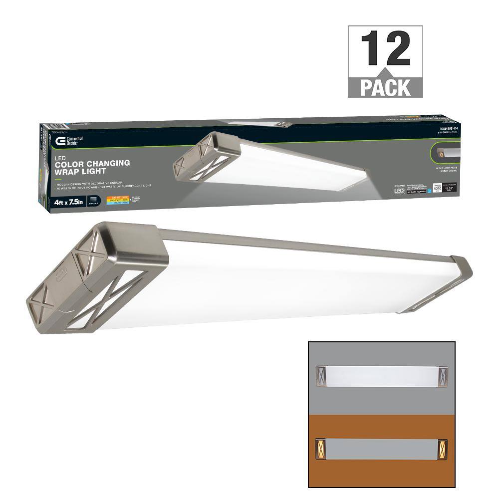 Commercial Electric 4 ft. Brushed Nickel Big X End Caps 5250 Lumens ...