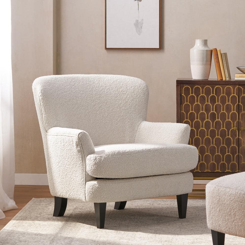 Noble House Willey Almond/Matte Black Polyester Arm Chair (Set of 1 ...