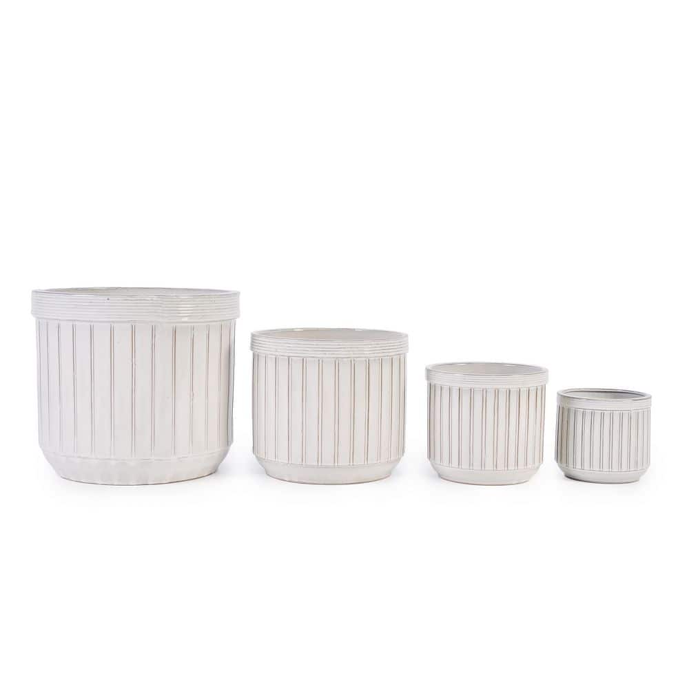 Dovelina Cream Color Set of 4 Mixed Size Outdoor Ceramic Plant Pots ...