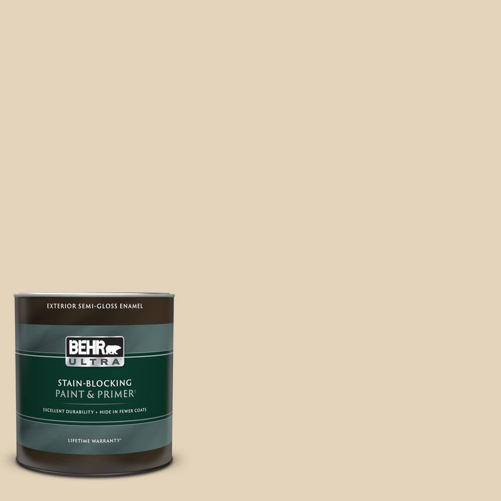 BEHR ULTRA 1 qt. #BXC-50 Stucco White Semi-Gloss Enamel Exterior Paint ...