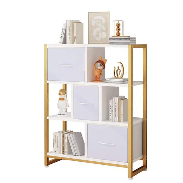 Karl home 40.55 in. Tall White Wood 3-Shelf Cube Bookcase with Fabric ...