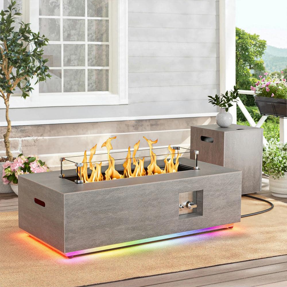 eVita 42 in. Gray Coating Steel Propane Outdoor Fire Pit Table with LED ...