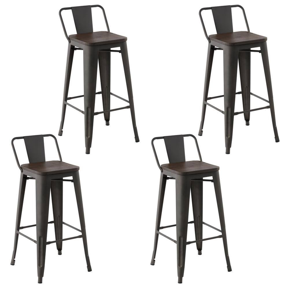 Homy Casa VUSTU 29 in. Kitchen Counter Height Gun Metal Bar Stools with ...