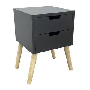 GODEER 15.75 in. Black Square Wood Small Side Table MDF Material Legs ...