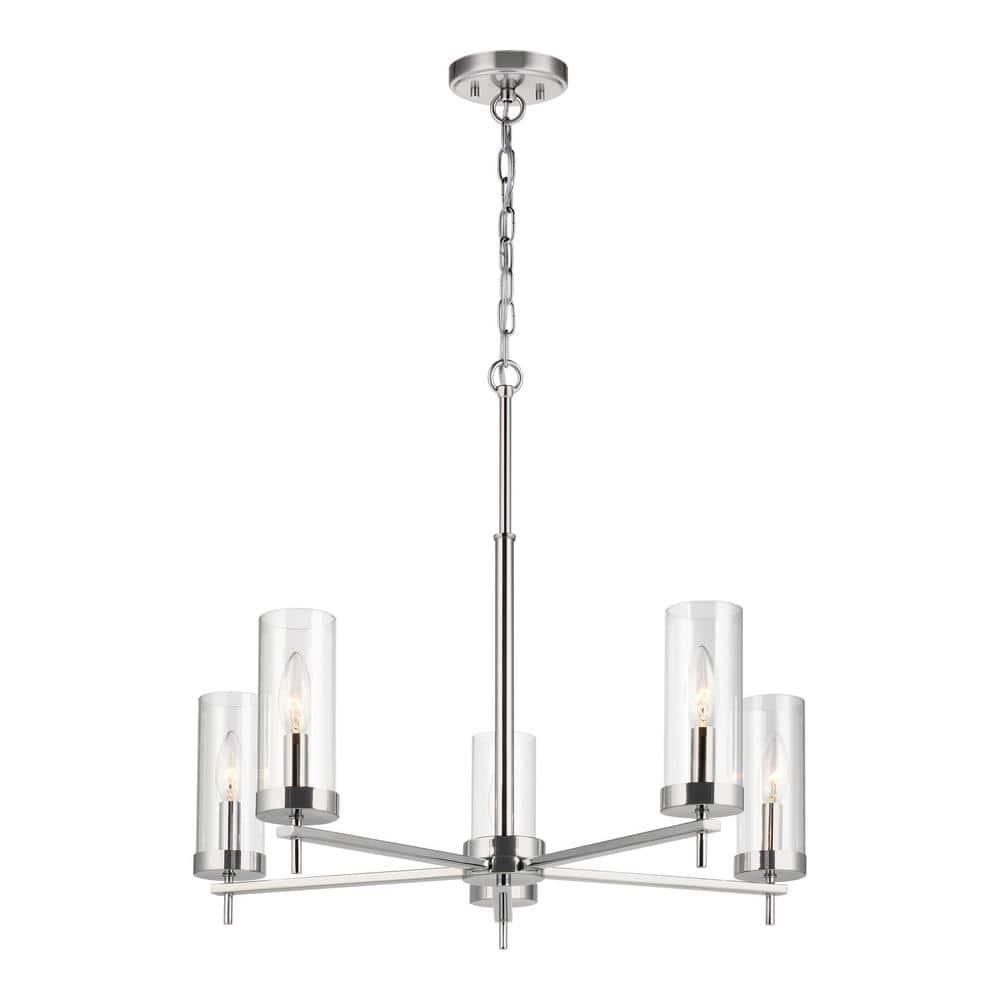 Generation Lighting Zire 5-Light Chrome Modern Minimalist Candlestick Chandelier with Clear ...
