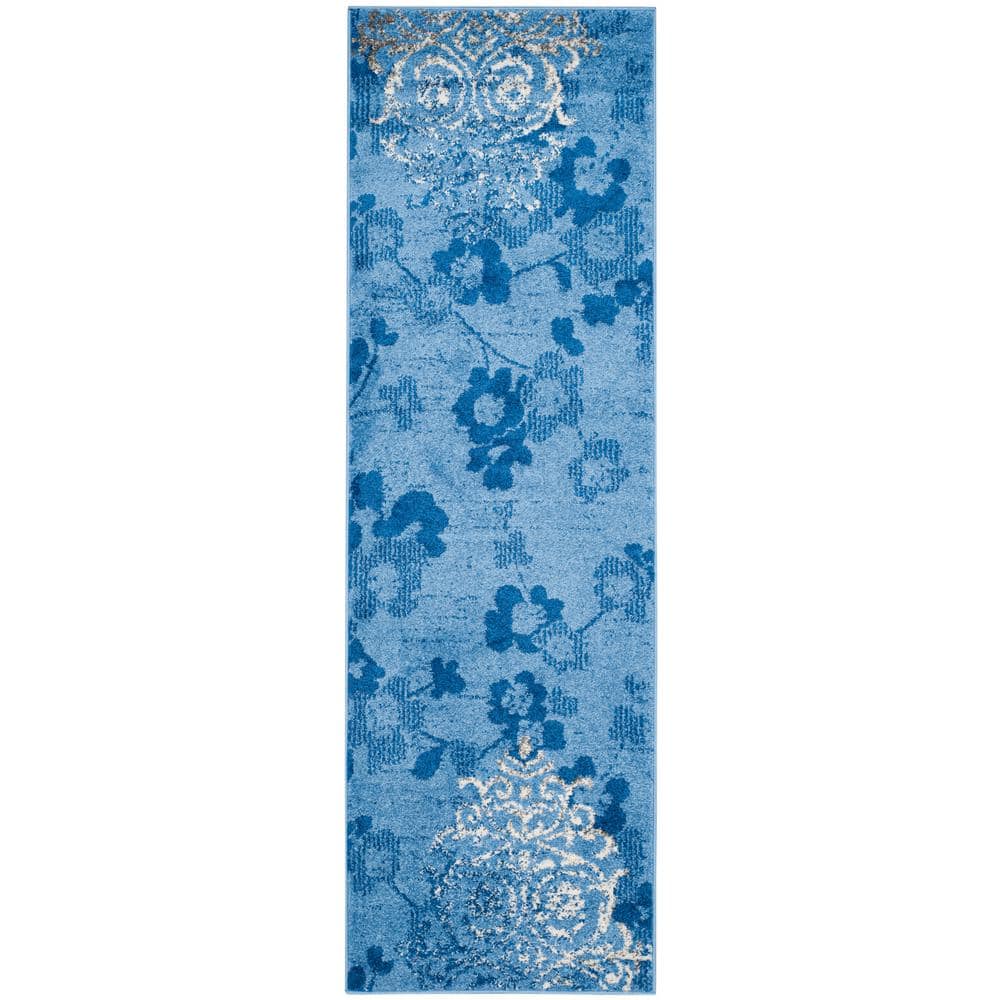 SAFAVIEH Adirondack Light Blue/Dark Blue 3 ft. x 8 ft. Floral Runner ...
