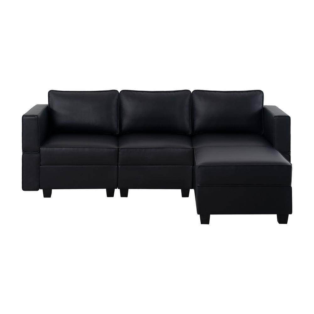 HOMESTOCK 87.01 in. W Faux Leather Sofa with Ottoman Streamlined ...