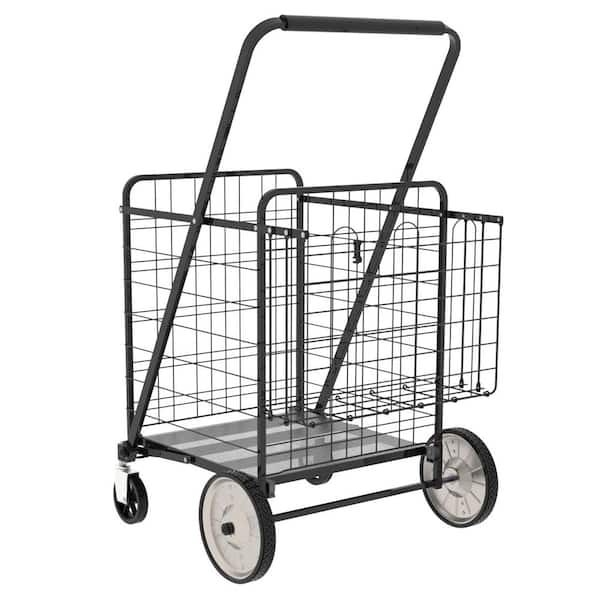 CASTNOO Folding Shopping Cart Jumbo Grocery Cart with Double Baskets ...