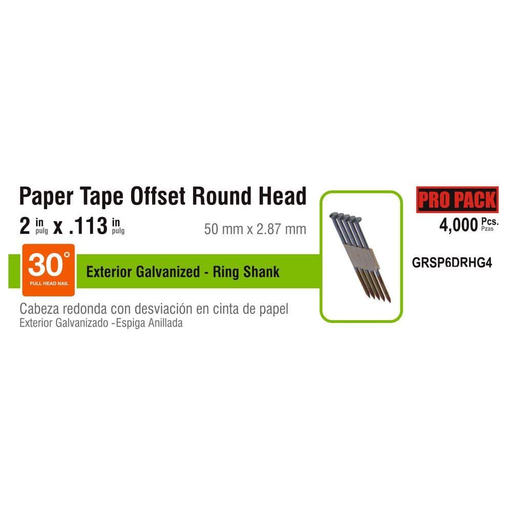 Grip-Rite 2 in. x 0.113 in. 30° Paper Collated Exterior Galvanized ...