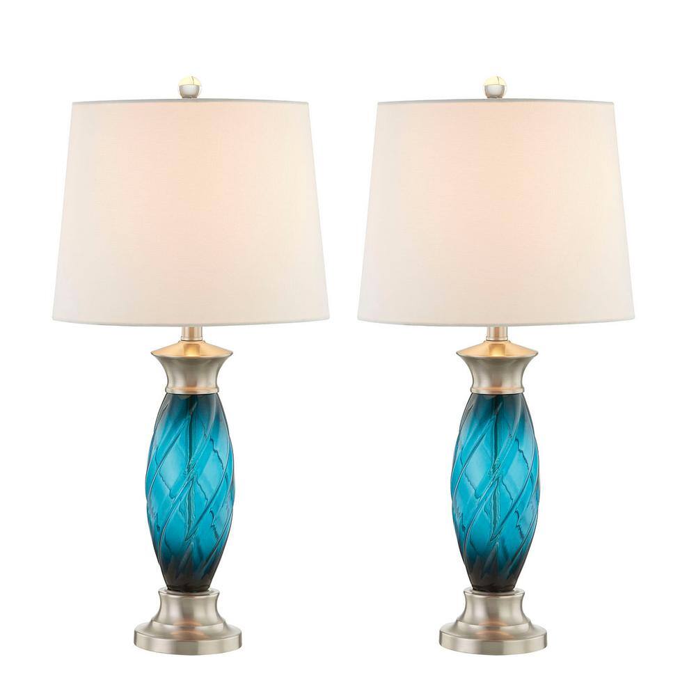 Maxax Richmond 27 in. Blue/Nickel Table Lamp Set With White Shade (Set ...