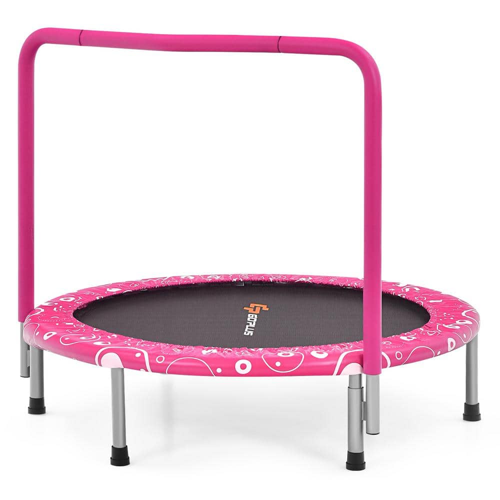 Costway 36 in. Indoor Outdoor Pink Kids Trampoline Rebounder with Full ...