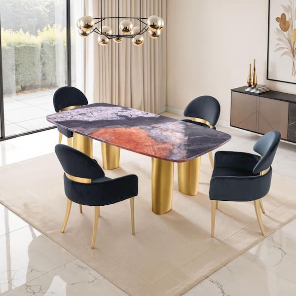 Furniture of America Varand 5-Piece Rectangle Gray/Matte Gold Sintered ...