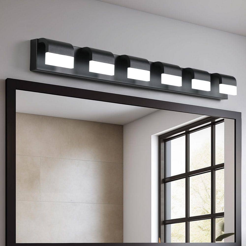 Jushua Modern 48 in. 6-Light Black LED Bathroom Vanity Light Over ...