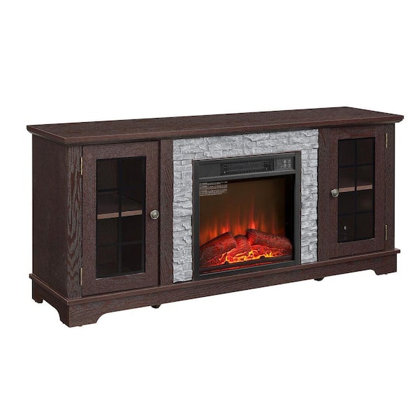 SUNRINX 58 in. Freestanding Faux Stone 18 in. Electric Fireplace TV ...