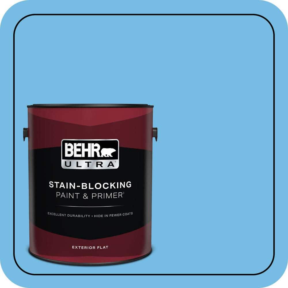 BEHR ULTRA 1 gal. #550B-4 Costa Rica Blue Flat Exterior Paint & Primer ...