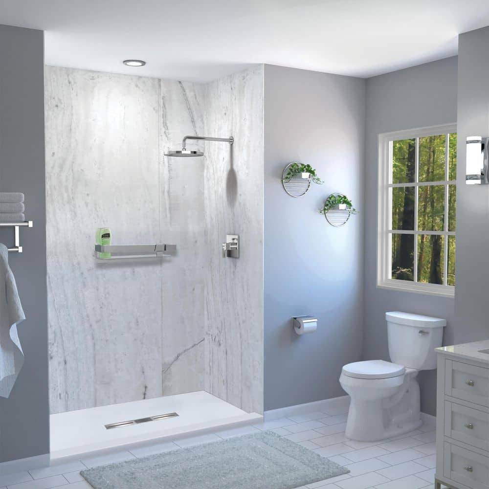 Transolid Trimslate 64.9 in. L x 41.5 in. W Alcove Shower Pan Base with Center Drain and Single ...