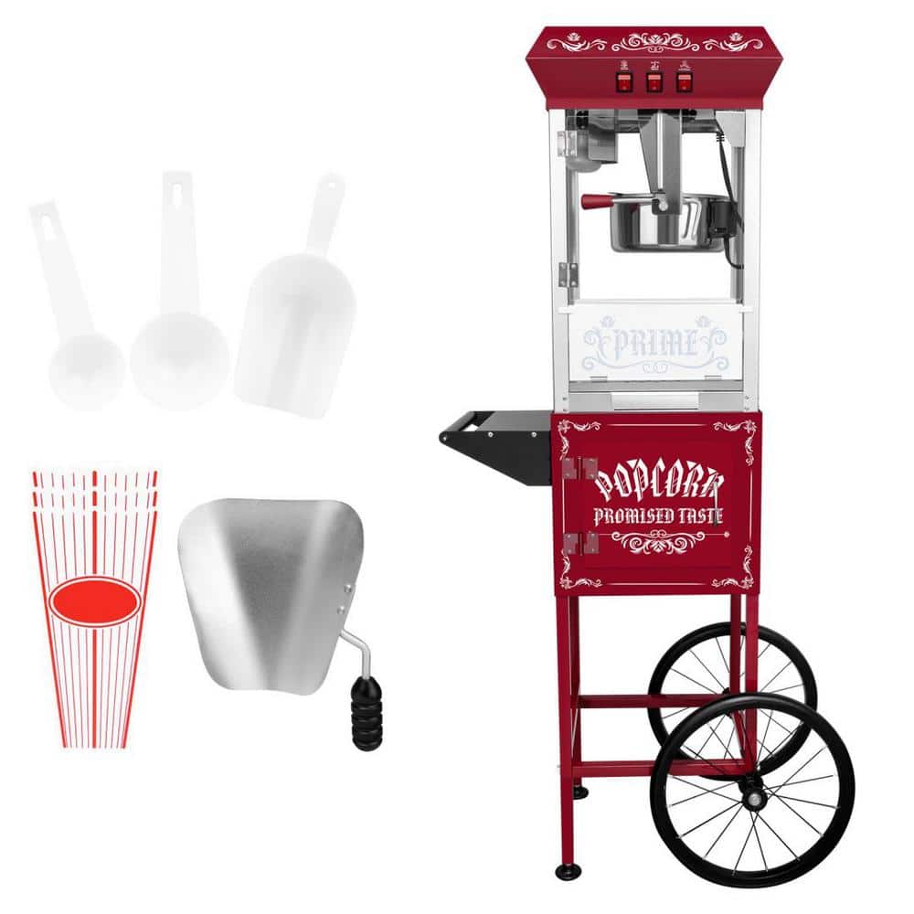 COTLIN 800W Red Cart Popcorn Machine with 10 oz. Stainless Steel Kettle ...