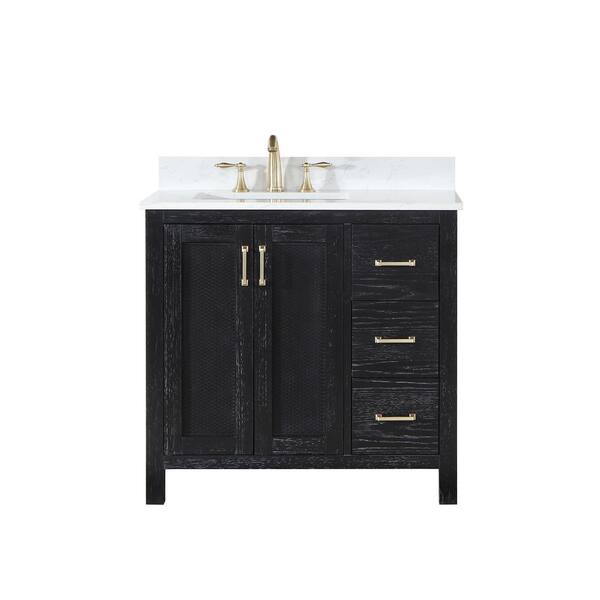 Altair Hadiya 36 in. W x 22 in. D x 34 in. H Bath Vanity in Black Oak with Carrara White ...