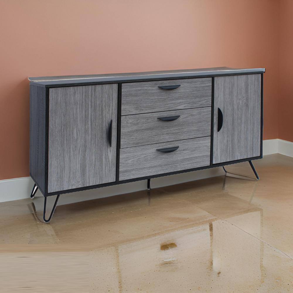 Benjara Gray and Black Wood 59.25 in. Buffet with 2-Cabinets and 3-Drawers BM321550 - The Home Depot