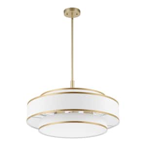 MLiAN 24 in. 5-Light Bronze Double Shaded Drum Chandelier with White ...
