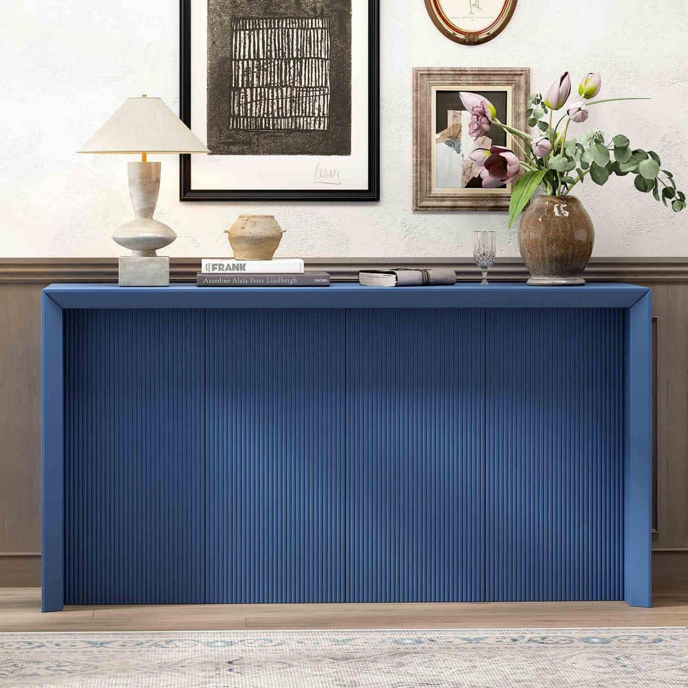 Polibi 59.7 in. Navy Blue Rectangle Wood Console Table Entryway Table ...