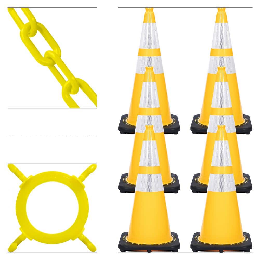 Mr. Chain 28 in. Yellow Reflective Traffic Cone and Chain Kit 93272-6 ...