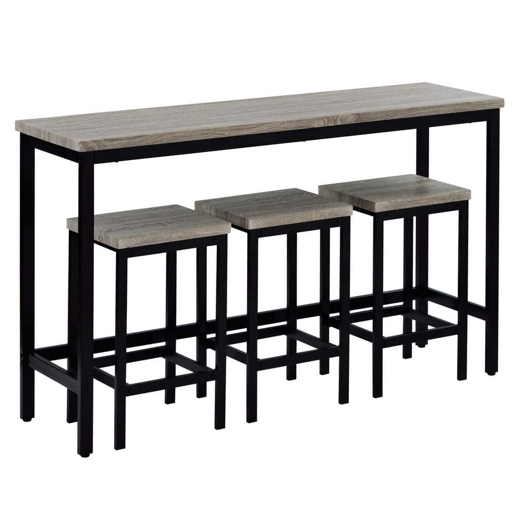 JEAREY Extra Long Counter Height 35.4 in. H Rustic Grey Rectangular Bar ...