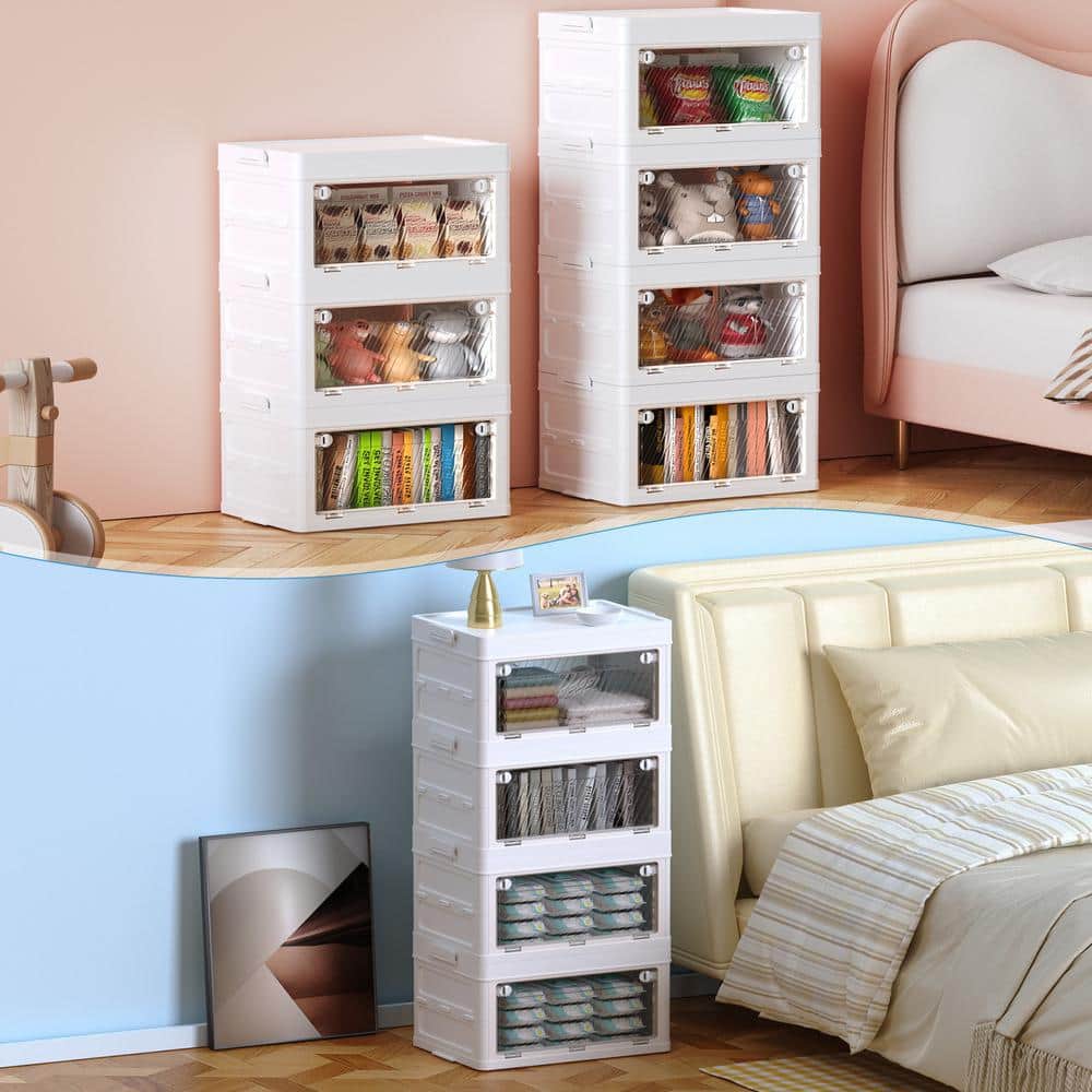 Hooure 24 qt. Collapsible Storage Bins, 4-Tier Stackable Plastic Closet ...