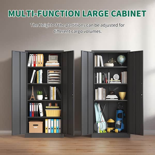 Black 72 in. H Metal Garage Storage Cabinet Tool Steel Locking Cabinet with Doors and 4 Adjustable Shelves File Cabinet