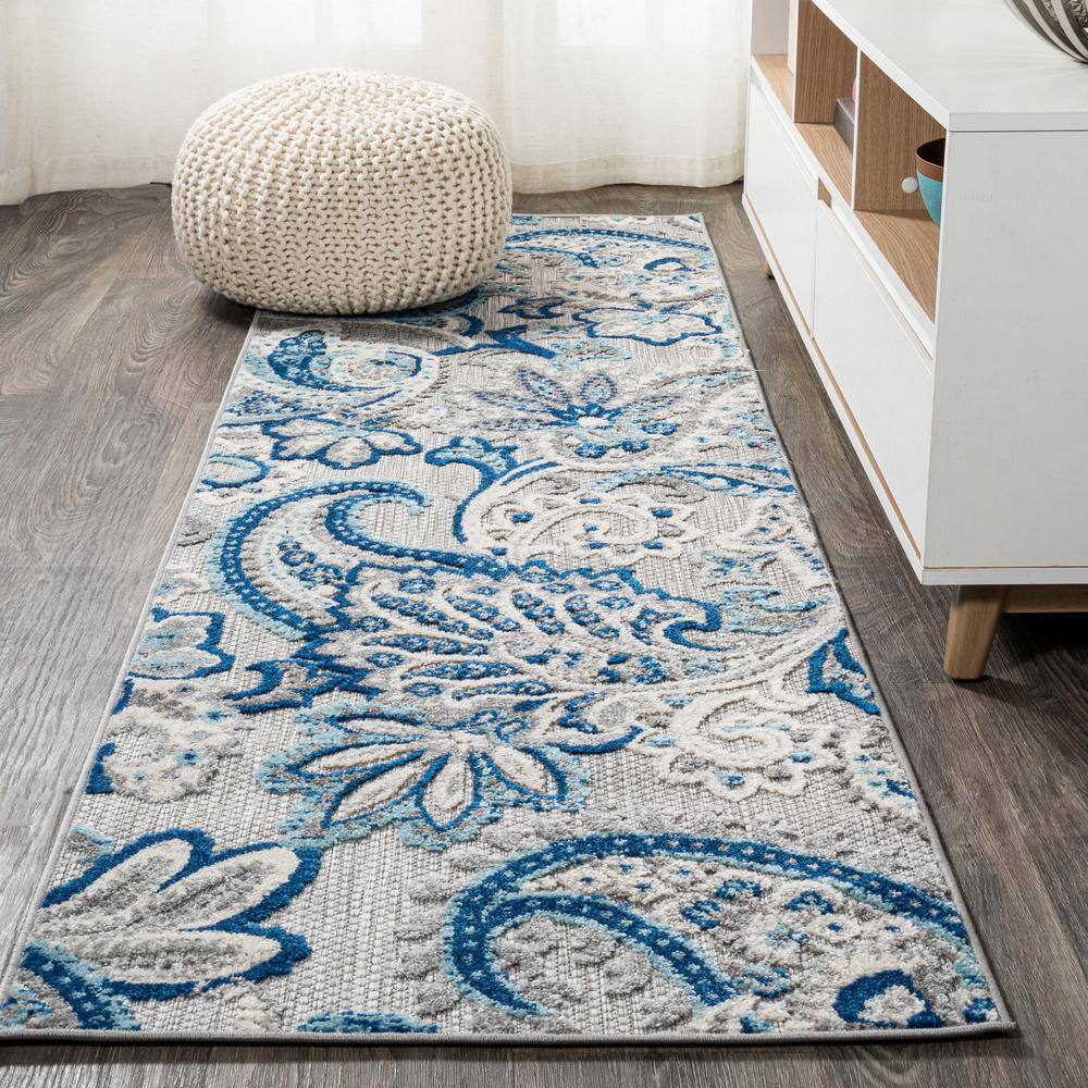 JONATHAN Y Gordes Paisley High-Low Light Gray/Blue 2 ft. x 10 ft ...