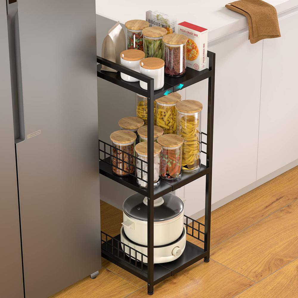 PRIMEPLUS 3-Tier Metal Rack Storage Shelving Rack in Black RB-BL3-010 ...