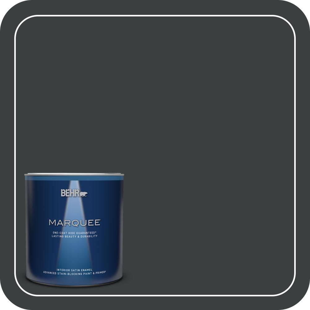 BEHR MARQUEE 1 qt. #ECC-25-3 Obsidian Stone Satin Enamel Interior Paint ...