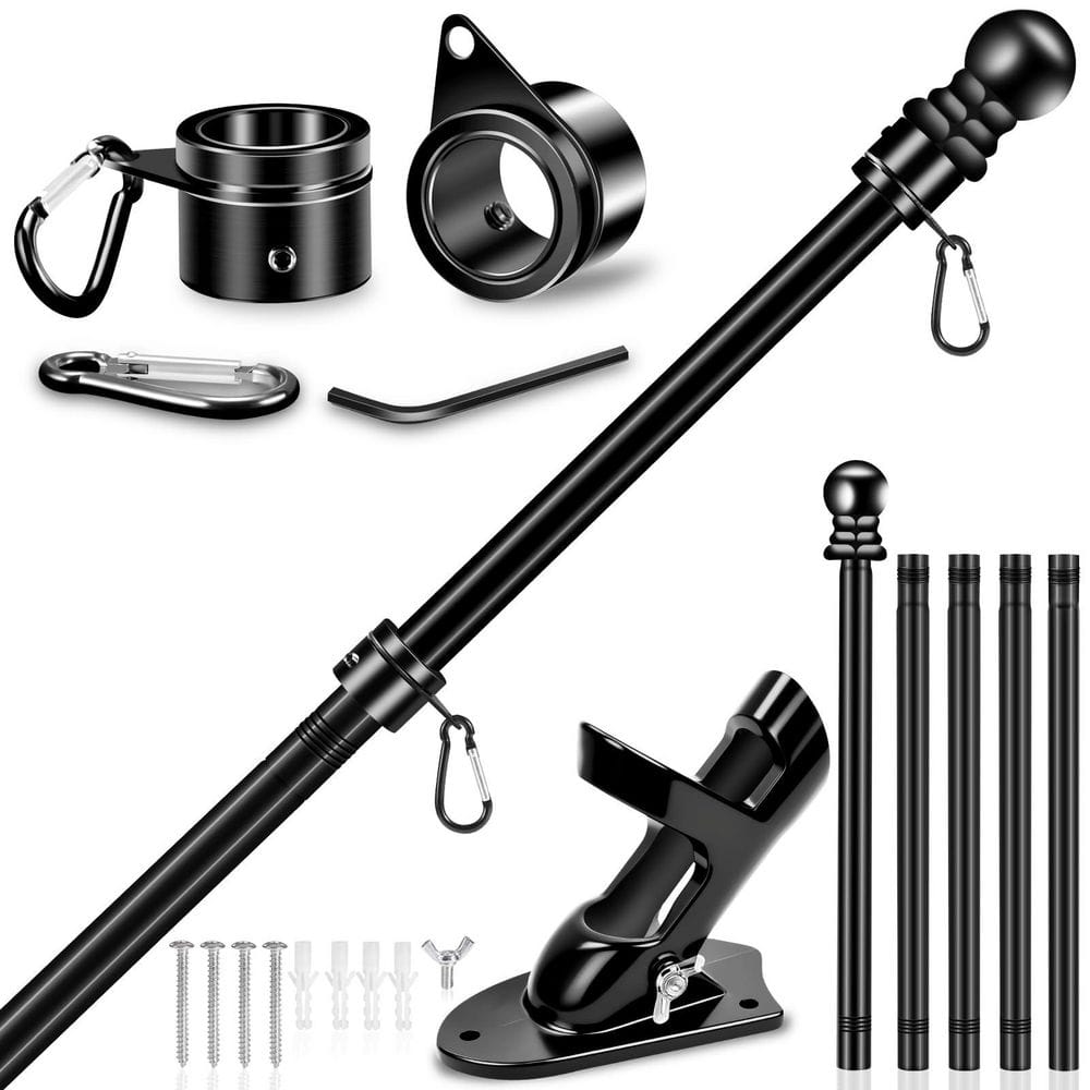 Angel Sar Black 6 ft. Flag Pole, 1 in. Stainless Steel Flag Pole Kit ...
