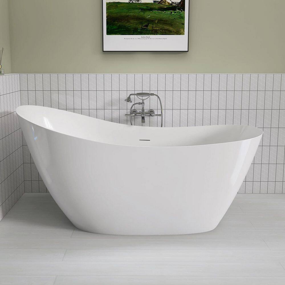 Zeafive Deny 65 in. x 29.52 in. Freestanding Soaking Tub Double Slipper ...