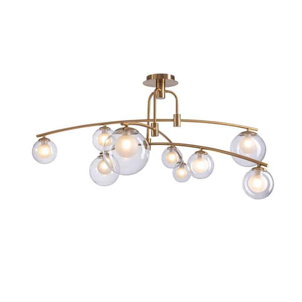 WDETR 42 in. 9-Light Glass Copper Chandelier with Light Remote Control ...